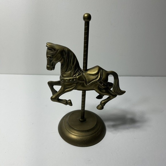 Accents | Vintage Brass Metal Carousel Horse Pony Figurine On Round ...